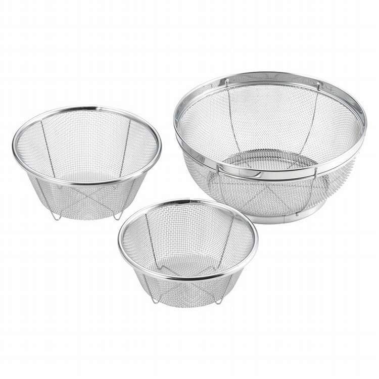 【商品詳細】材質:アミ:18-8ステンレス、枠:ステンレス生産国:日本セット内容:15cm（径15×6.5cm）・17cm（径17×8.2cm）・22cm（径22×9.8cm）×各1【代引きについて】こちらの商品は、代引きでの出荷は受け付け...