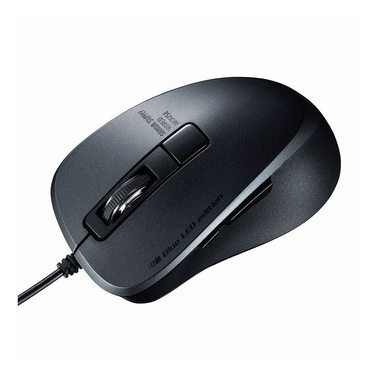 【商品特長】全ボタンに静音スイッチを採用。小型で持ちやすい形状の5ボタン有線ブルーLEDマウス。ブラック。●小型で持ちやすい形状の有線マウスです。●全てのスイッチに静音スイッチを採用しており、公共の場や会議中の操作などでの使用に便利です。●...