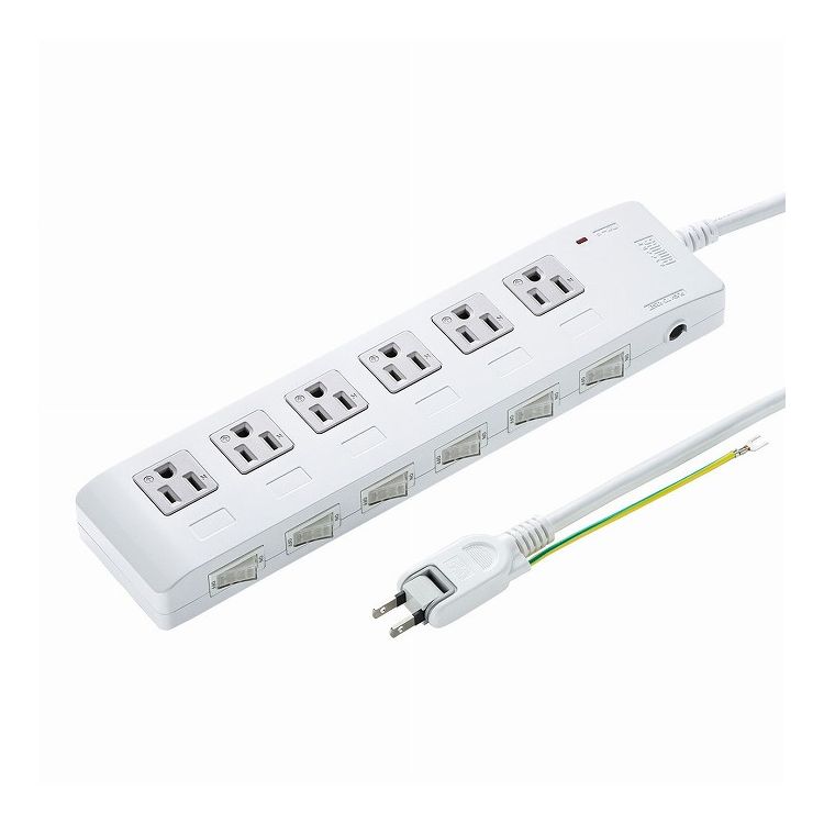 【商品特長】個別スイッチ付きで、サーキットブレーカーが内蔵された省エネタップ。雷ガード付き。3P・6個口・2m。●6個の独立したランプ付きスイッチにより、使用する機器だけ電源をON・OFFでき、節電できます。●スチール机などに簡単に取付けで...