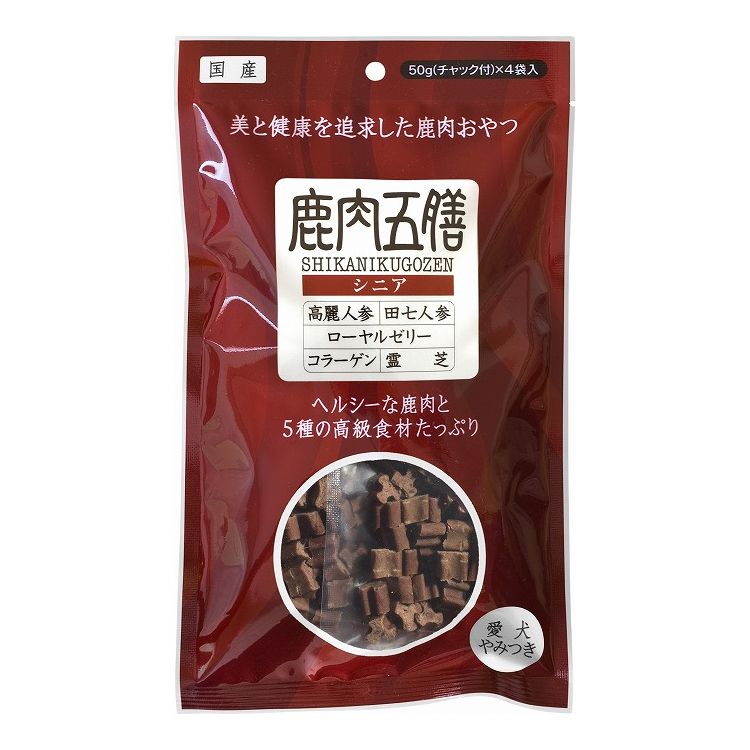 【商品説明】・原材料鹿肉(国産)、乾燥マッシュポテト、ソルビトール、澱粉解物、澱粉、グリセリン、カゼインナトリウム、高麗人参、田七人参、霊芝、コラーゲンペプチド、ローヤルゼリー、かき殻、ハトムギ、鹿の角、まむし、魚骨、ローズマリー抽出物、保...