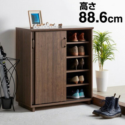 ●特徴ウォールナット調のシリーズ家具。本製品はシューズボックスの商品です。木目調のシンプルなデザインが特徴の商品です。●材質主材：プリント紙化粧繊維板、パーチクルボード●生産地マレーシア●サイズ本体：幅79×奥行き40.6×高さ88.6cm...