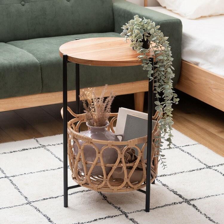 ■商品サイズ幅43.5×奥行43.5×高さ60cm■素材天然木(ミンディ)、ラタン、ラッカー塗装、スチール(粉体塗装)■生産国インドネシア■特徴●取り外し可能な天板が付いた、収納ができるラウンドテーブル●サイドテーブルとして高さ60cmと、...