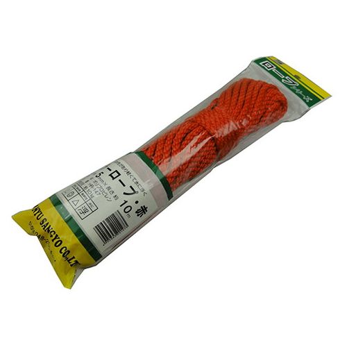 【用途】荷物の固定・梱包用。【機能・特徴】耐水性があり軽くて水に浮きます。【仕様】●サイズ(約)：太さ5mm×長さ10m。●使用目安：約10kg。●色：赤。【材質】●ポリプロピレン。【送料について】北海道、沖縄、離島は送料を頂きます。