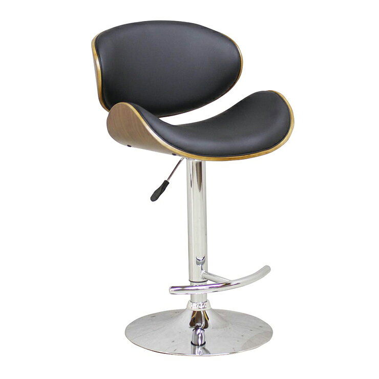 サイズ：幅52.5 奥51.5 高92.5-114.5（cm）表面材：PUフレーム：ウォールナット突板（成型合板）脚：スチール塗装：ラッカー生産国：中国・背もたれ部分と座面の丸みが特徴的。・ミッドセンチュリー期のデザインを彷彿させるデザイン...