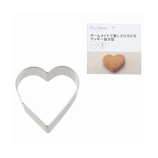 お菓子作りを楽しむための、製菓用品のベーシックライン。クッキー生地を抜けるステンレス製の抜き型です。お弁当用などの野菜のくり抜きにも使用出来ます。形：ハート(40mm)サイズ（mm）：38×40×18製造国：日本材質：18-8ステンレススチ...