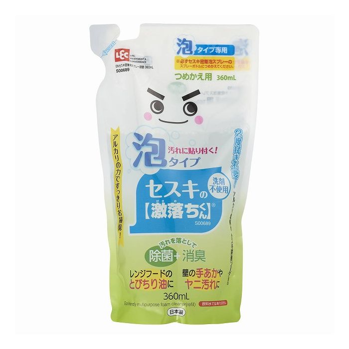 「セスキの激落ちくん」泡タイプのスプレークリーナーの詰め替え用。洗剤不使用・無色無臭の万能クリーナー。泡なので飛び散らずに汚れに密着。サイズ（約）幅12×奥行6×高さ21cmアルカリ電解水・セスキ炭酸ソーダ・エタノール・増粘剤容量（約）36...