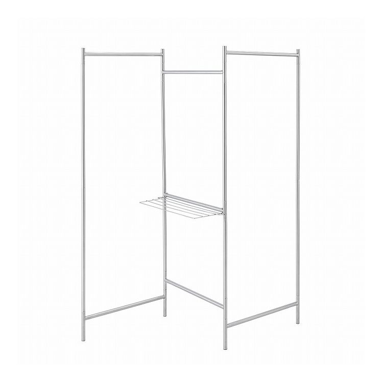 オールステンレスのインテリア物干し。屋内専用。シンプルなデザインでインテリアになじみます。用途に合わせて自由に変形可能。タオルハンガー付き。折りたたむと厚み約4cmのコンパクトサイズで収納に便利。使用時サイズ（約）幅54〜108×奥行54×...