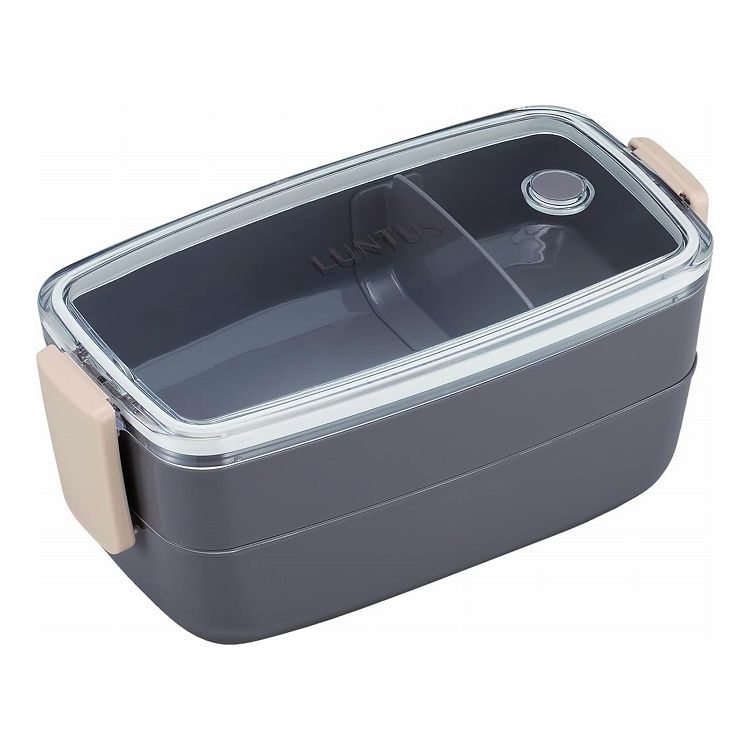 シンプルなスタイルとカラーリングでユニセックス対応のお弁当箱。サイズ:幅17.4×奥行8.8×高さ8.3cm材質:上下本体・下フタ・仕切・止め具・弁本体=ポリプロピレン、上フタ=AS樹脂、パッキン・エア弁=シリコーンゴム容量:570ml（上...