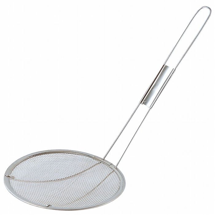 【商品詳細】呼び寸法：12cm重さ：32g全長：約285mmカス揚げ部直径：約120mm荒目柄長：約200mmステンレススチール【送料について】北海道、沖縄、離島は送料を頂きます。