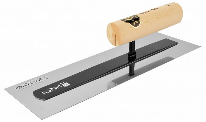【商品詳細】接着タイプのしなる角鏝です。珪藻土にもOKです。用途：本職用角鏝全長：305mm重量：236g板厚：0．3mm刃：ステンレス、柄：木【送料について】北海道、沖縄、離島は送料を頂きます。