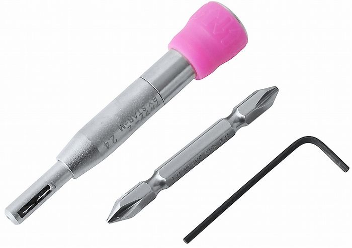 【商品詳細】ネジ取付け穴の中心に一発で穴あけが可能。新機能ソケット、両方向着脱可能チャック採用で片手でカンタン着脱可能。介護用の手摺り金具・階段の手摺り金具・丁番、補強金具・サッシ金具の取り付け作業に。両頭ビットをインパクトドライバにセット...
