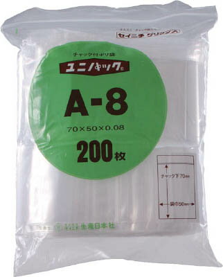 【メーカー型番】G-8【JANコード】4909767112277【ブランド】セイニチ【特徴】●フィルム厚0.08mmの耐衝撃性に優れたチャック付ポリエチレン袋です。【用途】●部品などの保管、管理。【仕様】●色:透明●縦(mm):200●横(...