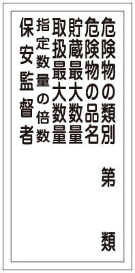 【メーカー型番】52016【JANコード】4932134136354【ブランド】緑十字【特徴】●危険物の規制に関する規則および火災予防条例に基づく標識です。【用途】【仕様】●表示内容:危険物の類別●取付仕様:穴ナシ（加工フリー）●縦(mm)...