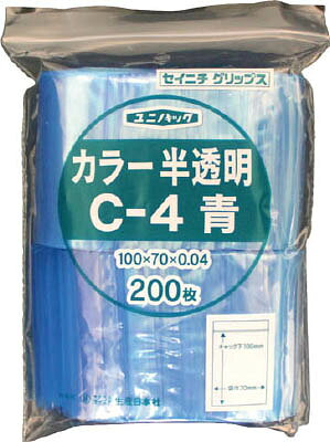 【メーカー型番】C-4-CB【JANコード】4909767112628【ブランド】セイニチ【特徴】●スタンダードなフィルム厚0.04mmのチャック付ポリエチレン袋です。【用途】●部品等の保管、管理。【仕様】●色:半透明ブルー●縦(mm):1...