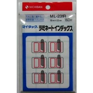 【商品型番】　ML-231R　【商品説明】　ラベル：PP製、上質紙。剥離紙：ノンポリラミ紙。粘着材：アクリル系。1P入数(片)：10シート(160片)。ラベルサイズ(mm)：横25×縦18。
