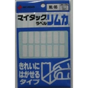 【商品型番】　ML-R6　【商品説明】　●キレイにはがせて、貼り直せる便利なラベルをラインナップ。跡がつかないので、写真や地図の上などにも気軽に貼れます。●寸法／8×20mm●材質／基材：上質紙、粘着剤：アクリル系、はく離紙：紙●厚さ／基材...