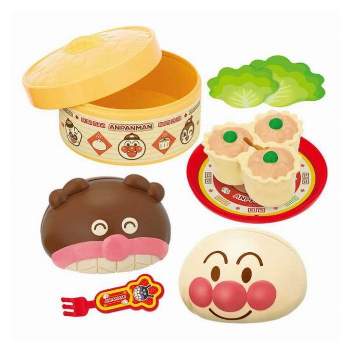 アンパンマンたちのかわいい中華まんをせいろで蒸してめしあがれ！フォークでさせるしゅうまいも！せいろの中に中華まんやしゅうまいを入れて蒸しちゃおう。ほかほか点心のできあがり！アンパンマン肉まんとばいきんまんチョコまんは半分に分けたりくっつけた...