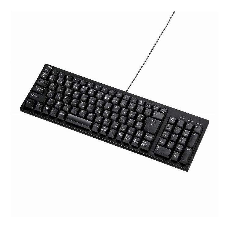【商品特長】キーボードを立てることが可能で、机の上を有効活用できるコンパクトフルキーボード。ブラック。●幅400mm以下のコンパクトサイズでありながら、テンキー付きのフルキーボードです。●キーピッチはスタンダードキーボードと同じ19mmキー...