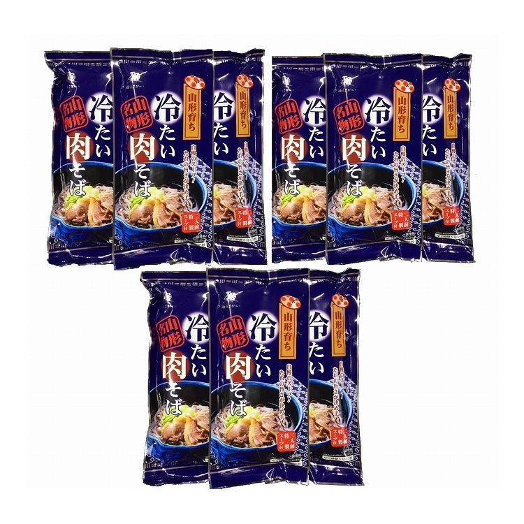 【商品詳細】山形県河北町が発祥と言われる「肉そば」は、親鶏肉と甘いたれ、つるつるとコシのある田舎そばが特徴です。冷たくしても油が固まらない秘伝の甘だれでお召し上がり下さい。保存方法:常温商品区分:食品内容量:（麺90g×2、タレ×2）×9原...