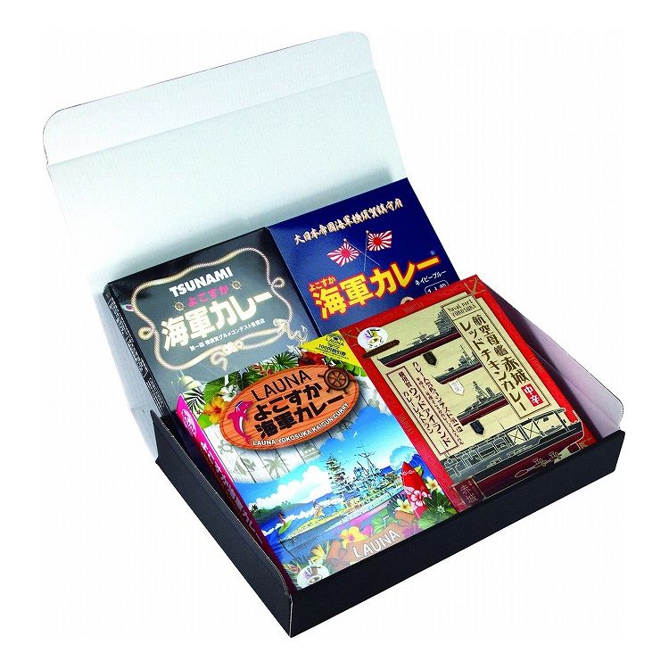 【商品詳細】横須賀市内の人気店『TSUNAMI』、もうすぐ開店40周年を迎える老舗の『ウッドアイランド』、実力派と名高い『LAUNA』。当社から販売した3店のカレーに、定番「ネイビーブルー」を詰め合わせたギフトセットです。保存方法:常温商品...