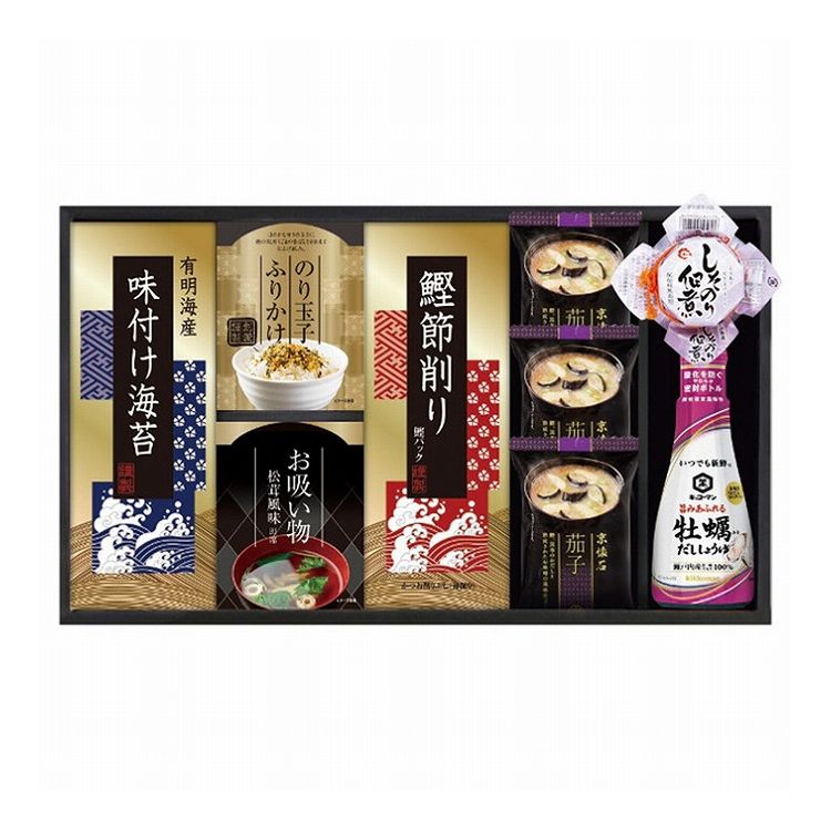 【商品詳細】使いやすい卓上サイズのキッコーマン牡蠣だししょうゆとご飯のお供の詰合せです。原材料:◎有明海産味付海苔：幹のり（有明海産）、砂糖、みりん、しょう油（小麦・大豆を含む）、食塩、唐辛子、煮干、昆布/調味料（アミノ酸等）、ソルビット◎...