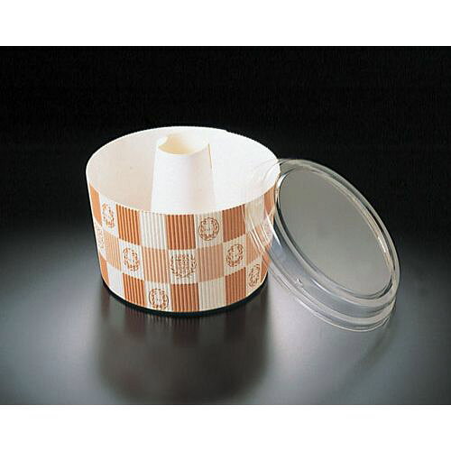 天満紙器 蓋付シフォンカップ白・エンブレム格子柄 SC-841-A（50枚入） WSH15 JANコード 4991120830096●(本体・内寸)直径×高さ(mm):φ150×100●(ペット蓋・内寸)直径×高さ(mm):φ168×22●...