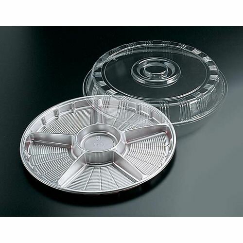 福助工業 サークルトレー透明蓋付（20セット入） FP-5シルバー（6仕切） GSC0302 JANコード 4977017207042●品番:FP-5●仕切数:(6仕切)●外径×高さ(mm):385×76●本体深さ:34●材質：ポリスチレン...