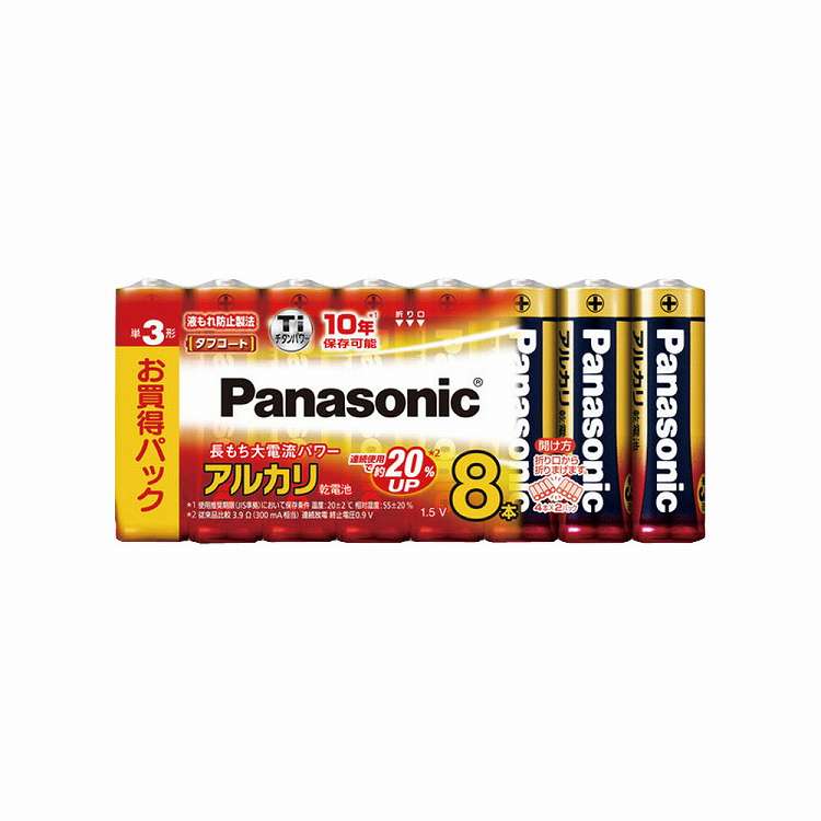 パナソニック アルカリ乾電池 単3形 8本パックLR6XJ/8SW【代引きについて】こちらの商品は、代引きでの出荷は受け付けておりません。【送料について】北海道、沖縄、離島は送料を頂きます。