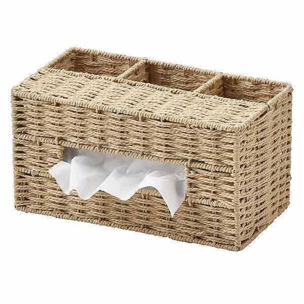 【商品説明】縄状の紙を編み上げたペーパー素材の収納付きティッシュケースです。心地よい柔らかな手触りでナチュラルな空間を演出します。シーンに合わせた小物を収納できる嬉しい3つの収納スペース付きです。軽くてシンプルなので、普段使いにぴったりです...