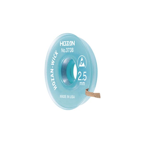 【商品詳細】コンパクトで使いやすく、低ワットのハンダゴテでも吸い取りOK●線幅(mm)：2.5●全長(m)：1.5●ESD管理値（Ω）：接地抵抗Rg1×10（12）●コンパクトで使いやすく、低ワットのハンダゴテでも吸い取りOK。●残渣が少な...
