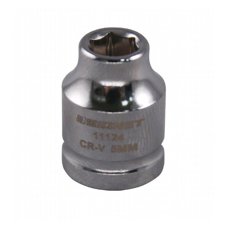 【商品詳細】●差込角(DR)：1/4●ソケット全長(mm)：16●材質：クロムバナジウム鋼●サイズ(mm)：5●重量(g)：8●ミラー仕上げのメッキが美しいショートソケット。●六角タイプ。●ソケットの全長はわずか16mm（SIGNET従来品...