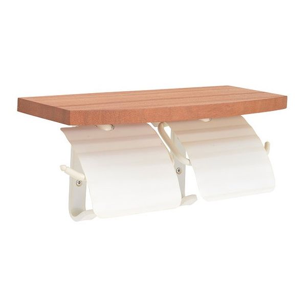 【商品特長】横2連のトイレットペーパーホルダーにウッドシェルフが付いた、美しくも便利な一品です。ペーパーストッカーをかけるフックもついています。【カラー】古白色【商品サイズ】幅300×高さ140×奥行140mm【参考耐荷重】約5kg　耐荷重...