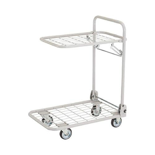 【商品詳細】●ワンアクションで2段台車になります。●メッシュタイプで軽量です。●事務所や店舗など。●均等荷重(kg):80●長さ(mm):700●幅(mm):450●高さ(mm):142●ハンドル高さ(mm):885●キャスター径(mm):...