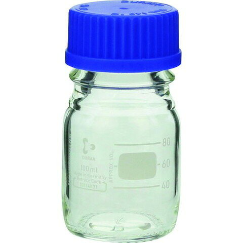 【商品詳細】●液もれがしにくい構造の瓶です。●高純度医薬・試薬や分析用標準液などの保存容器として幅広く使用可能です。●容量(ml)：100●目盛間隔(ml)：20●外径(mm)：56●高さ(mm)：105●キャップ色：青●フタ使用耐熱温度：...