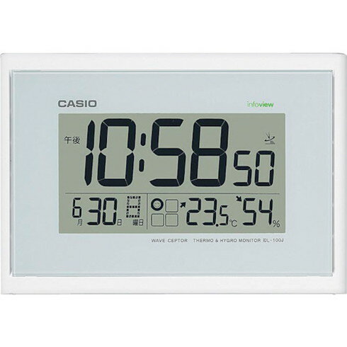 【商品スペック】特長用途仕様●幅(mm)：260●奥行(mm)：35●高さ(mm)：180●電源：単三マンガン×2本●温湿度表示：温度・湿度計付き●電波：電波時計●枠色：白●電源(V)：単三マンガン×2本仕様2●電波置き・掛け時計、デジタル...