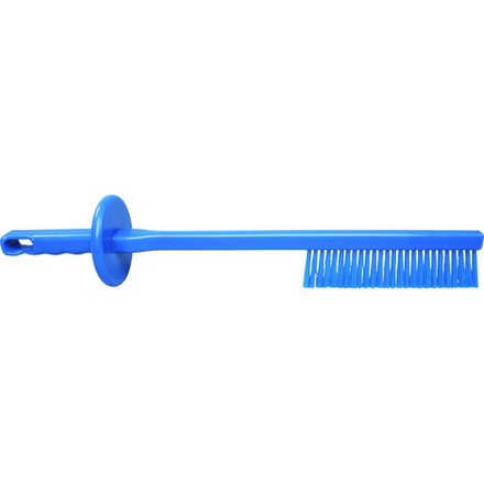 【商品スペック】特長●刃がついた器具を安全に洗浄できる、ガード付きブラシです。●指がフィットする柄の構造により、握りやすい。●吊り下げ保管ができます。用途●スライサーなど、刃物がついた機械の清掃仕様●色：青●縦(mm)：510●横(mm)：...