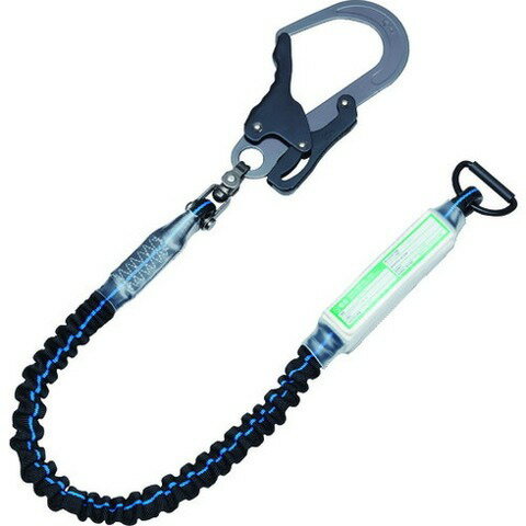 【商品詳細】●第1種ショックアブソーバ付き伸縮式じゃばらランヤードです。●構造物側　剣アルミフック自在環付きを採用しています。●体躯側　D環を採用しています。●2m以上の高所作業者に。●色：黒／青ライン●フック口開き(mm)：65●ランヤー...