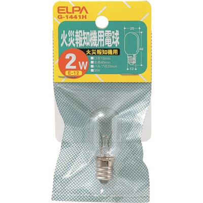 特長●ビル、工場、劇場などの防火設備としての火災報知機に使用する電球です。用途●火災報知機に。仕様●消費電力(W)：2●口金：E12●定格寿命(時間)：5000●色：クリア●管長(mm)：48仕様2●定格：・電圧30V・消費電力2W・寿命：...