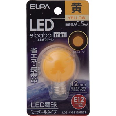 特長●光源にはLEDを使用していますので、消費電力が少ない省エネタイプです。●電飾、サイン用照明に適しています。仕様●光源色：黄●外径(mm)：30●全長(mm)：43●消費電力(W)：0.5●口金：E12●定格寿命(時間)：30000●標...