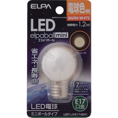 特長●光源にはLEDを使用していますので、消費電力が少ない省エネタイプです。●電飾、サイン用照明に適しています。仕様●明るさ(lm)：45●光源色：電球色相当●外径(mm)：30●全長(mm)：48●消費電力(W)：1.2●口金：E17●定...