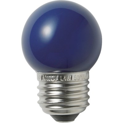 特長●光源にはLEDを使用していますので、消費電力が少ない省エネタイプです。●電飾、サイン用照明に適しています。仕様●光源色：青●外径(mm)：40●全長(mm)：61●消費電力(W)：1.4●口金：E26●定格寿命(時間)：30000●標...