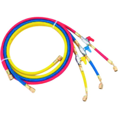 特長●内部ナイロンコーティングのため、高耐圧でより安全なチャージホースです。仕様●長さ(cm)：92●常用圧力(MPa)：〜5.5●セット内容：赤・青・黄3本●接続口径：5/16フレア仕様2●バルブ付セット内容／付属品●赤・青・黄3本(TA...