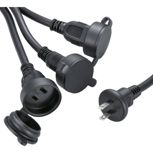 特長●雨に濡れる場所で使えます。●使用しない時は防水キャップのフタでガード●絶縁カバー付きプラグでトラッキング火災対策●使いやすいソフトタイプ●被ふくと保護被ふくの二重被ふくコード仕様●色：黒●電線種：VCT●電線仕様長さ(m)：2.5●電...