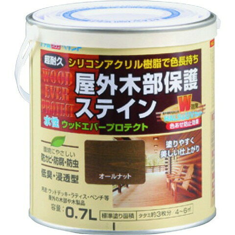 【商品詳細】●シリコンアクリル樹脂にHALS（紫外線劣化防止剤）とUV吸収剤を配合した高性能木部保護塗料です。●水性でありながら色あせに強く、塗り継ぎムラがでにくい塗料です。●防カビ、防虫、防腐効果に優れ、木部を長期間保護します。●塗り替え...