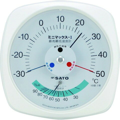 【商品詳細】●最高・最低温度と現在の温度と湿度が一目でわかる便利な温湿度計です。●温室、ビニールハウスなどの温湿度管理の目安に。●測定温度範囲(℃)：-30〜50●測定湿度範囲(%RH)：25〜95●温度最小表示(℃)：2●幅(mm)：18...