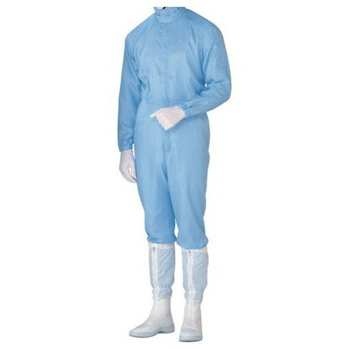 【商品スペック】特長●人体工学に基づいた、立体裁断構造を採用しています。●腕を上げた時や足腰の屈伸時にも突っ張らず、動きやすさが格段にアップしました。用途●作業者からの発塵とESD防止対策。仕様●色：ブルー●サイズ：LL●着丈(cm)：16...