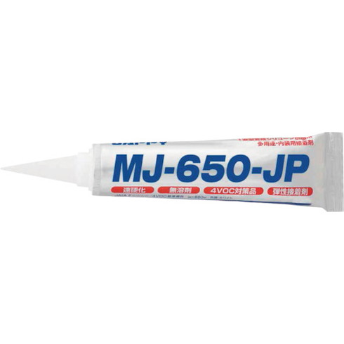 【商品スペック】特長●無溶剤・一液・常温硬化の速硬化型接着剤です。用途●多用途・内装用接着剤。仕様●色：ホワイト●容量(ml)：650●使用温度範囲(℃)：5〜35●可使時間(分)：10〜35仕様2●健康住宅対応●4VOC基準適合●チューブ...