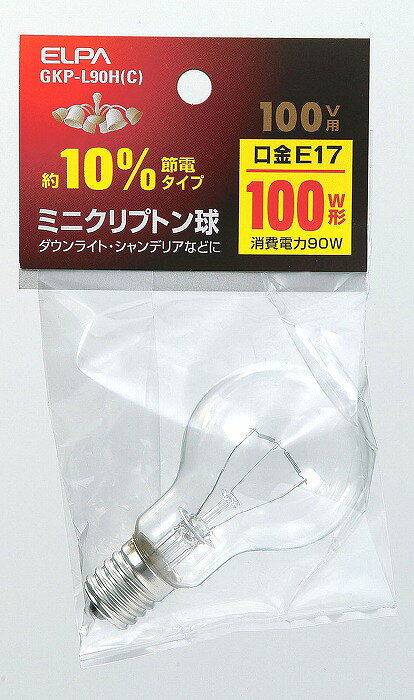 【商品詳細】定格電圧：100V定格消費電力：90W定格寿命：約2,000時間本体サイズ：全長81×バルブ径45(mm)口金：E17入数：1個カラー：クリア100W形約10％節電タイプアルゴンガスよりも熱伝導率の低いクリプトンガスの封入で長寿...