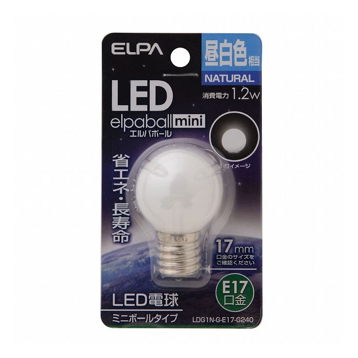 【商品詳細】交流電源：100V 50/60Hz共用口金：E17サイズ：全長48X外径30(mm)質量：11g定格消費電力：1.2W定格入力電流：0.014A設計寿命：30,000時間全光束：55lm光色：昼白色相当屋内用光源にはLEDを使用...