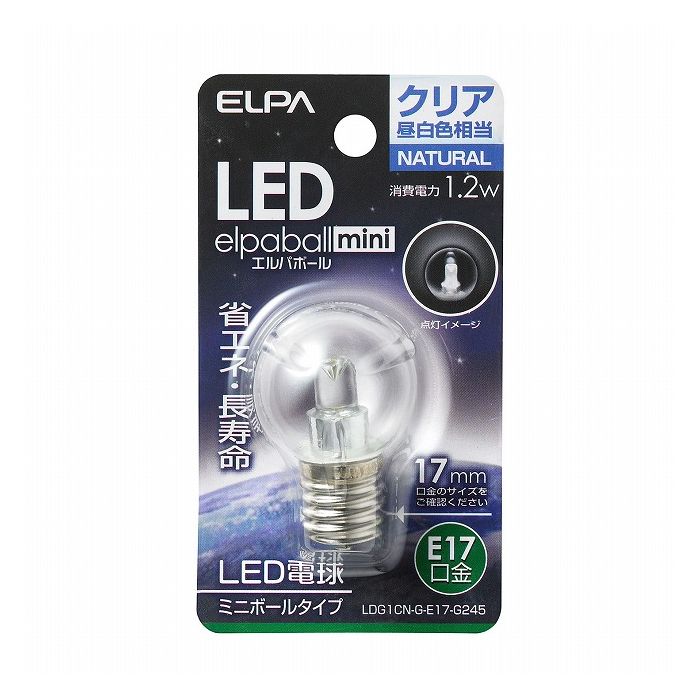 【商品詳細】交流電源：100V 50/60Hz共用口金：E17サイズ：全長48X外径30(mm)質量：12g定格入力電流：0.014A定格消費電力：1.2W設計寿命：30,000時間全光束：55lm光色：昼白色相当屋内用光源にはLEDを使用...